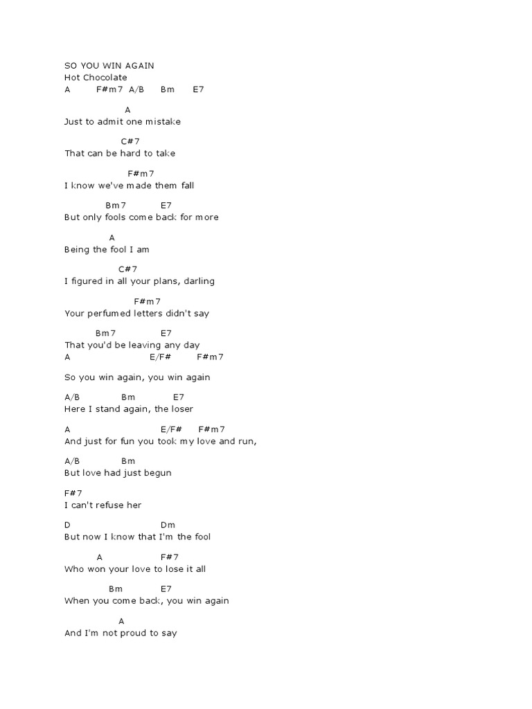 So You Win Again - Hot Chocolate Lyrics | PDF