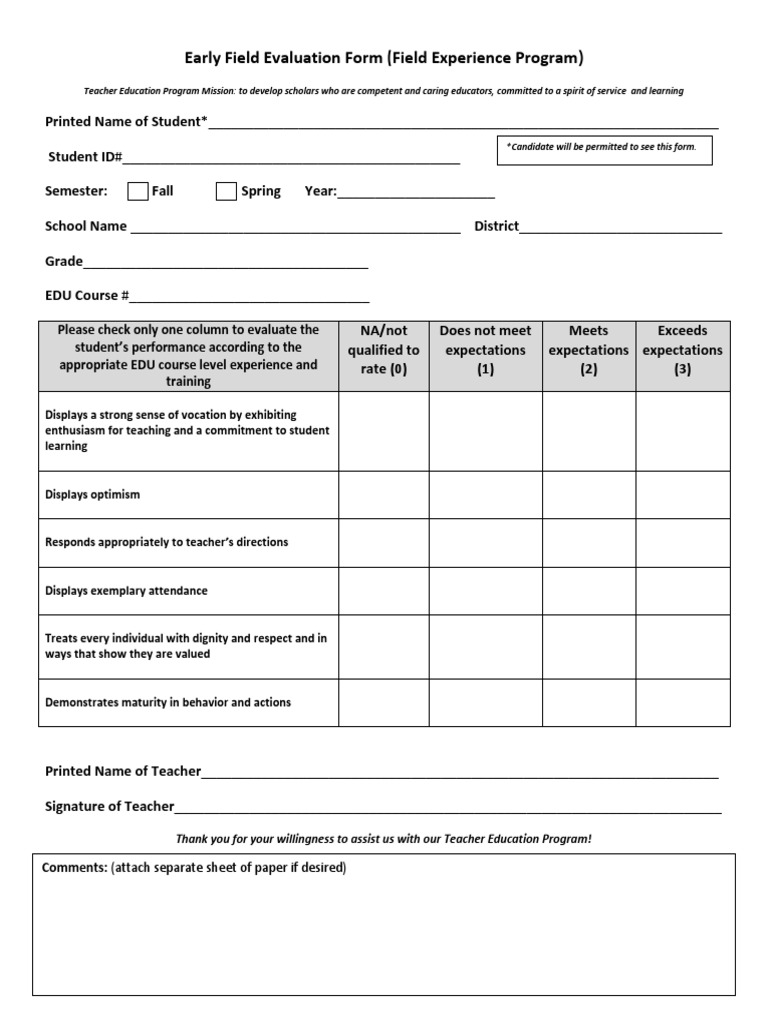 Field Placement Evaluation | PDF
