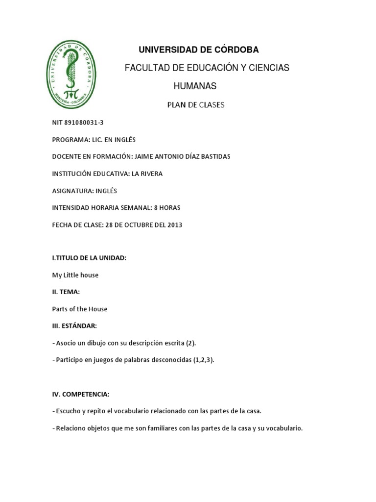 Lesson Plan #3 Parts of The House | PDF | Maestros | Idioma en Inglés