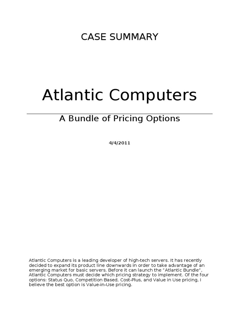Atlantic Computers Pricing Strategy Analysis | PDF | Marketing | Market (Economics)