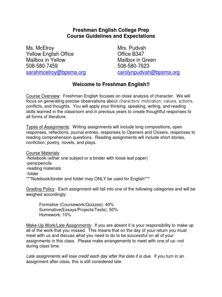 Freshman English College Prep | PDF | Homework | Pedagogy