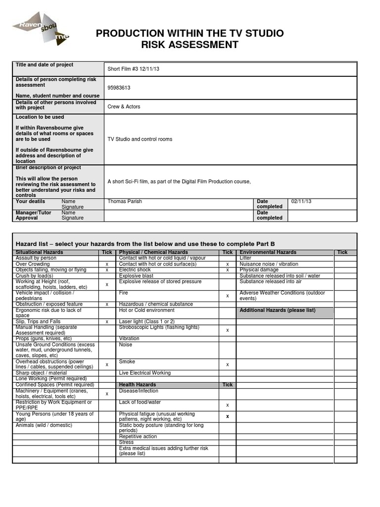 Risk Assessment-TV Studio Generic #1 (Approved) PDF | PDF | Risk ...