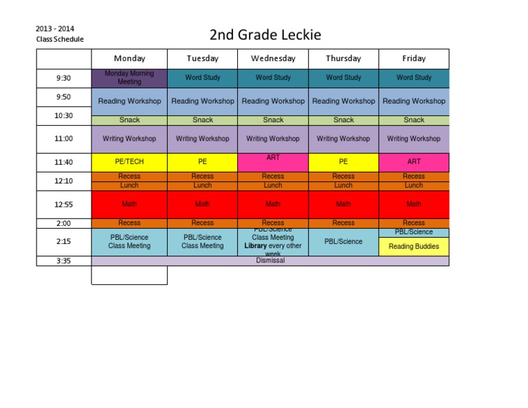 2nd Grade Class Schedule 2013-2014 | PDF | Language Arts & Discipline
