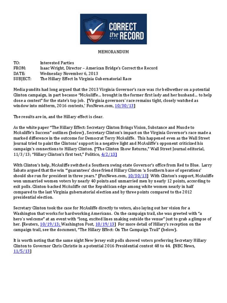 MEMO - The Hillary Effect | PDF | Hillary Clinton | American Government