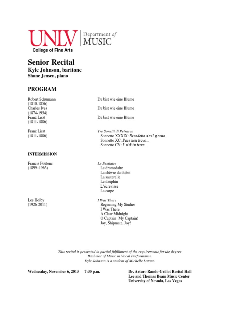 Senior Recital Program | PDF | Art | Classics