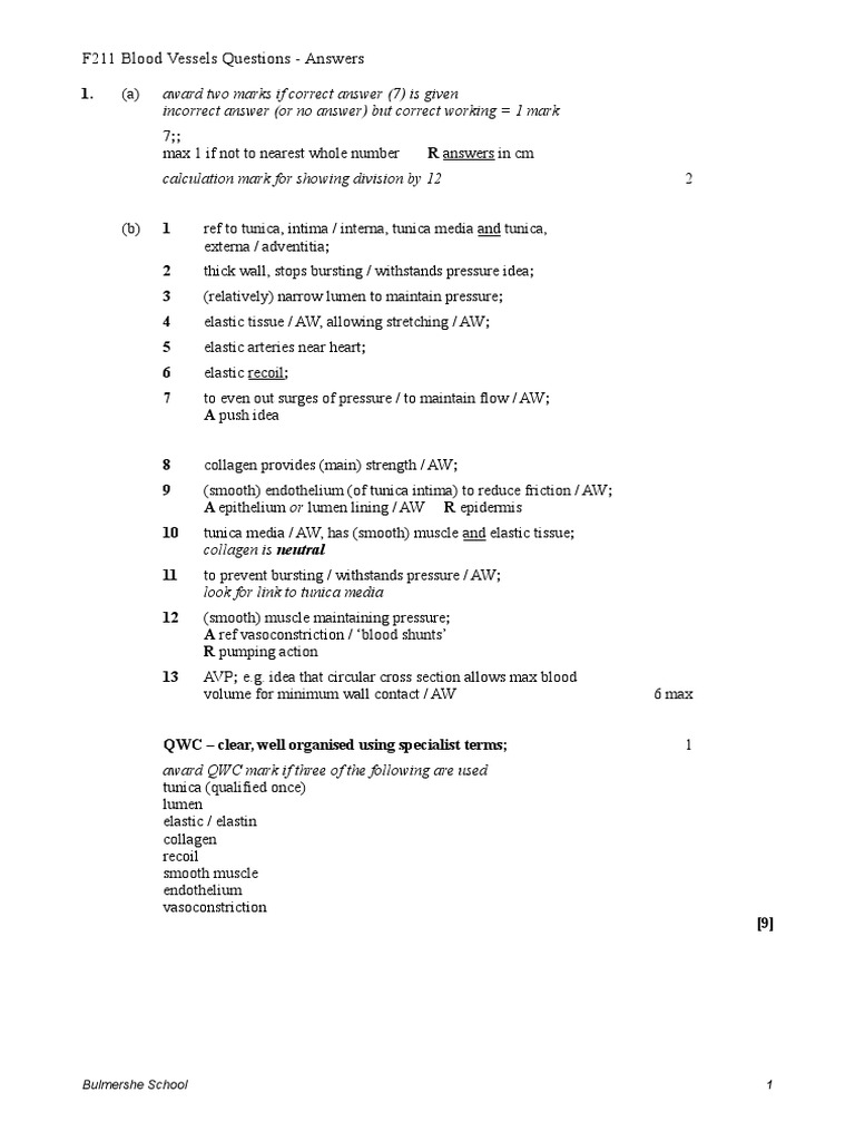 F211 Blood Vessels Questions Answers | Download Free PDF | Capillary ...