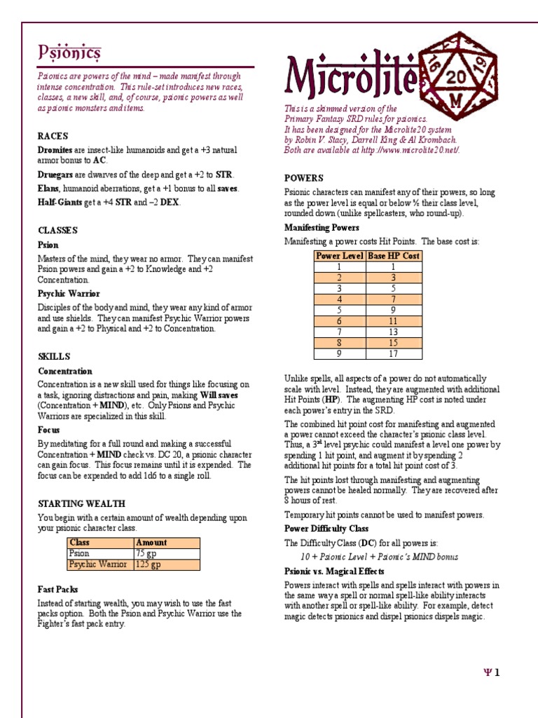 Microlite20 Psionics PDF | PDF | Copyright | License