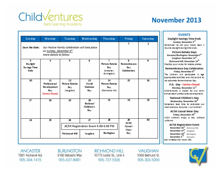 Childventures November Calendar | PDF | Home & Garden