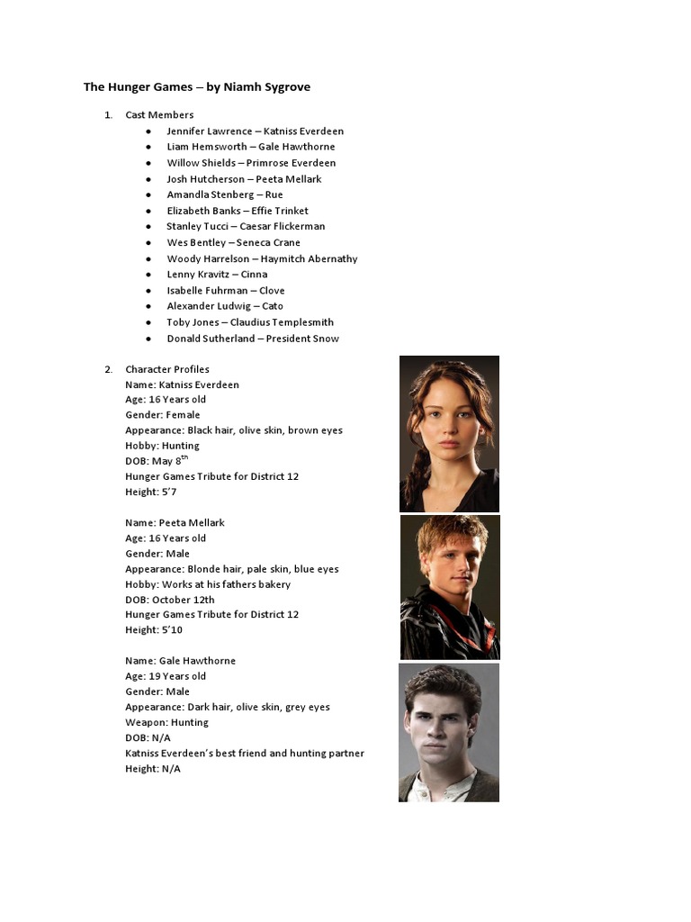 Hunger Games Character Profiles | PDF | The Hunger Games | Leisure