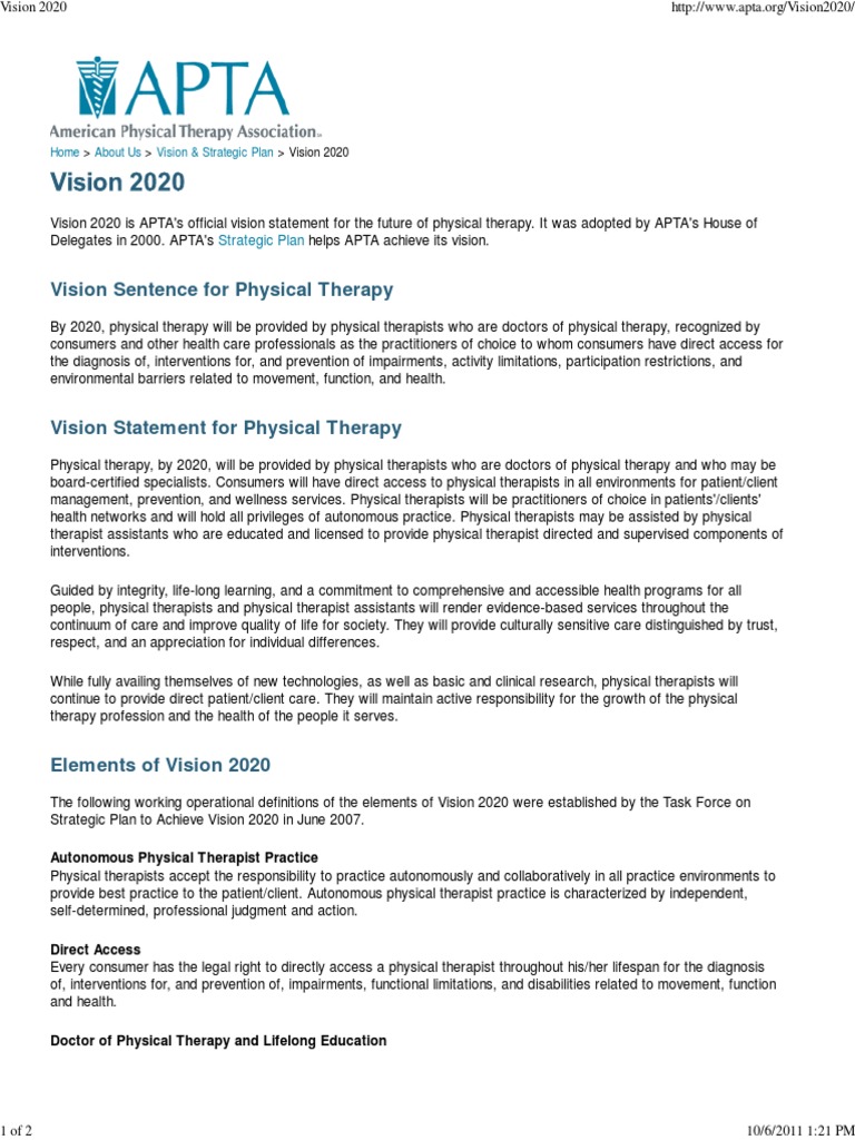 APTA Vision 2020 PDF | PDF | Physical Therapy | Evidence Based Practice