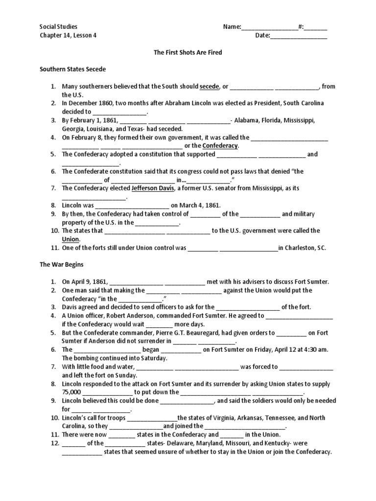 First Shots of the Civil War Explained | PDF | Confederate States Of ...
