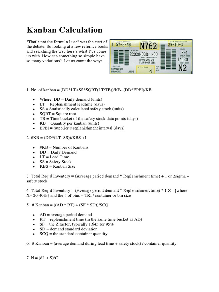 Kanban Calculation Pdf