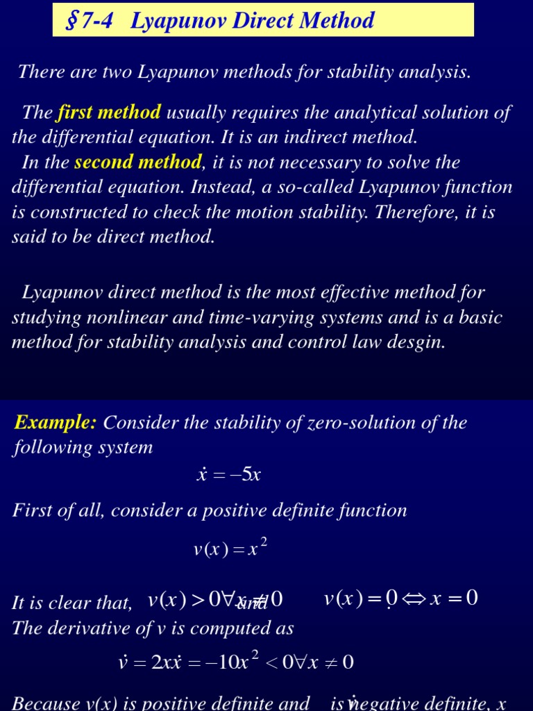 2 Lyapunov Direct Method | PDF | Stability Theory | Equations
