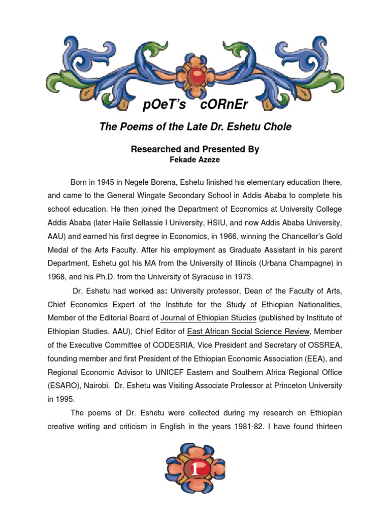 Eshetu Chole Poems.pdf | Ethiopia | Poetry
