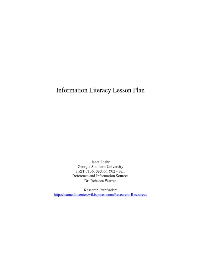 Information Literacy Lesson Plan 11-122 | PDF | Citation | Exegesis