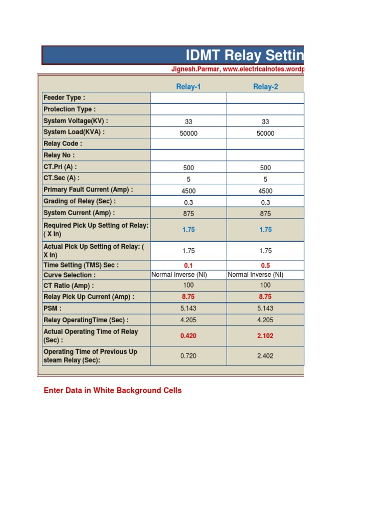 IDMT Relay Setting Calculations Guide | PDF | Relay | Electrical Components