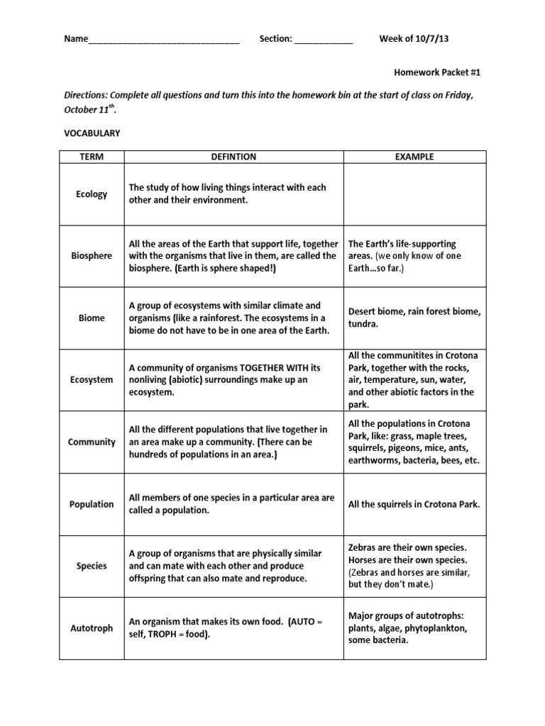 Homework Packet For Week - Answers | PDF | Ecosystem | Nutrients