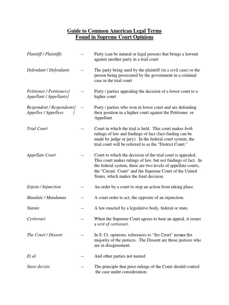 American Legal Terms Explained | PDF