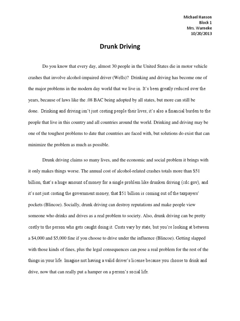 Drunken Driving Final | PDF | Driving Under The Influence | Alcohol ...
