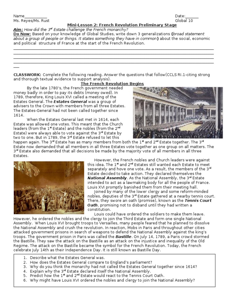 Mini-Lesson 2 French Revolution Crises Stage | PDF | French Revolution ...