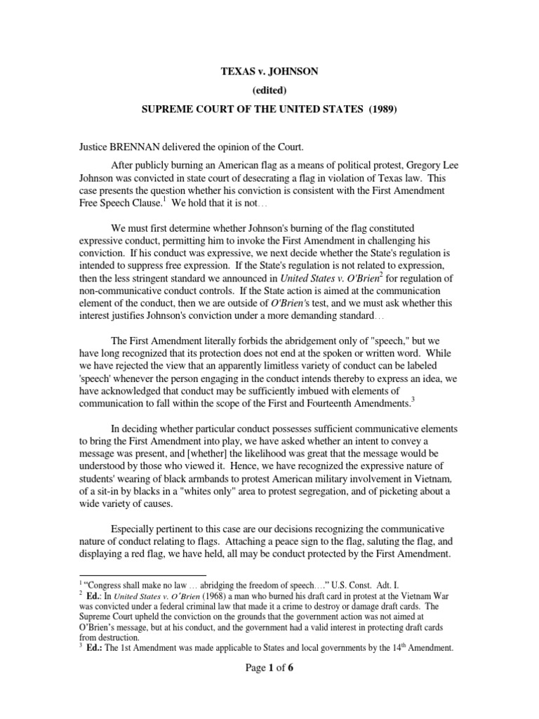 Texas v. Johnson | PDF | First Amendment To The United States ...