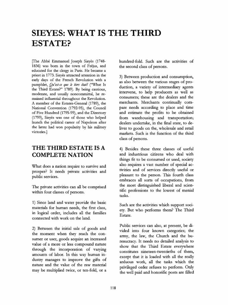 Sieyes What Is The Third Estate PDF | PDF | Nobility | Constitution