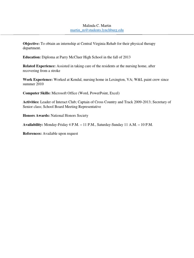 Internship Application for Physical Therapy | PDF