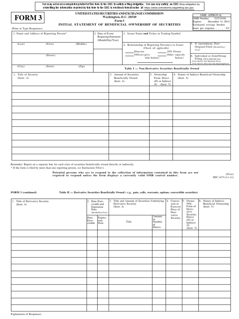 Form 3: Initial Statement of Beneficial Ownership of Securities | PDF | Finance & Money Management