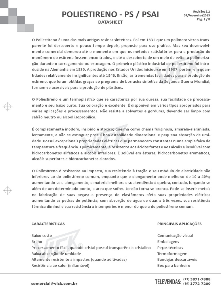 Datasheet PS PSAI | PDF | Poliestireno | Polímeros