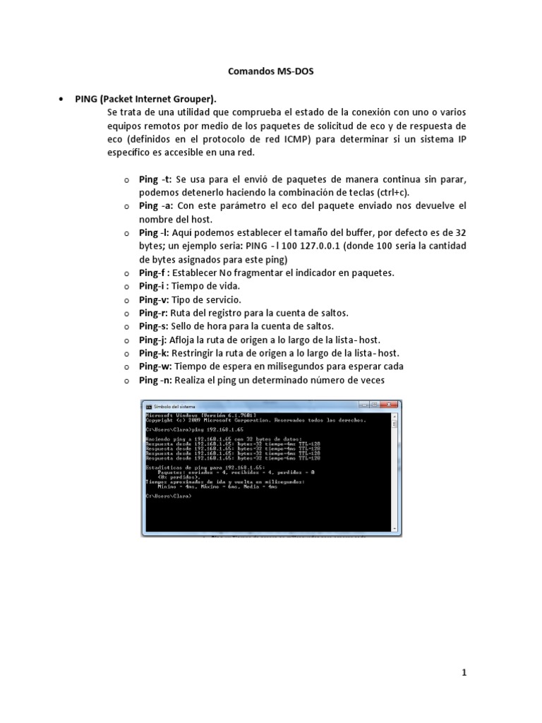 Comandos Ms Dos para Red1 | PDF | Dirección IP | Telecomunicaciones