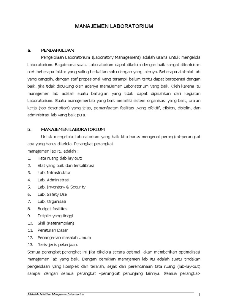 Manajemen Laboratorium PDF | PDF