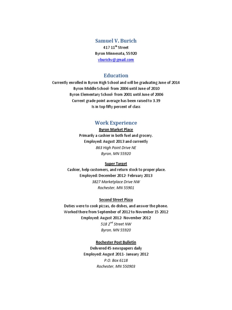 Samuel Burich's Resume and Experience | PDF