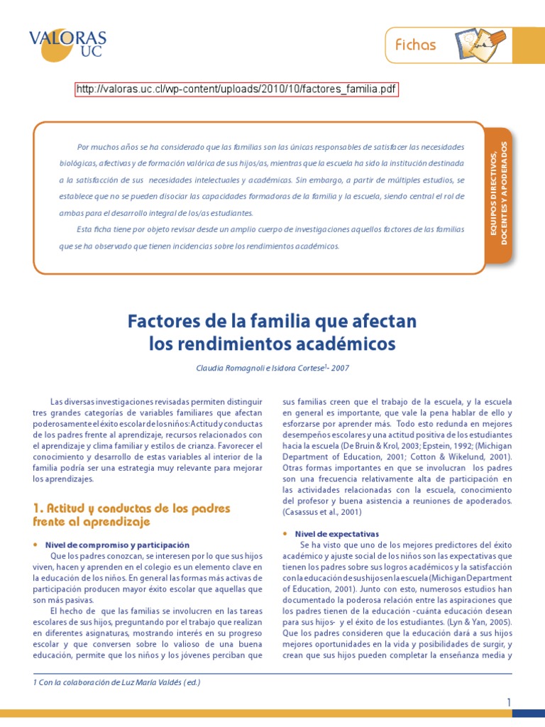 Factores Familia | PDF | Unicef | Aprendizaje