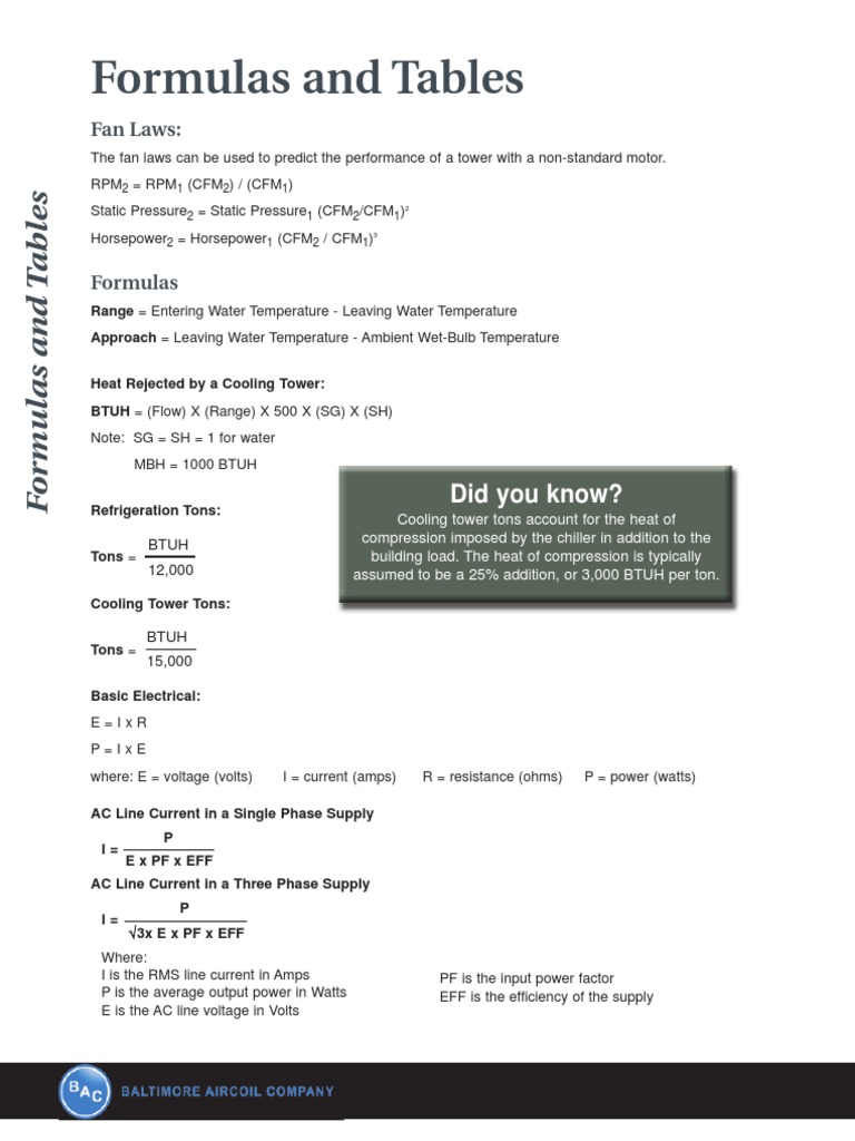 Cooling Tower Formulas and Tables PDF | PDF | Refrigeration | Physical ...