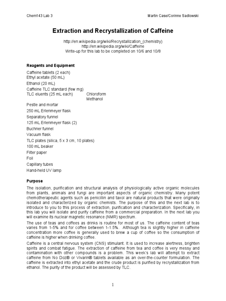 Extraction and Recrystallization of Caffeine | Download Free PDF | Thin ...