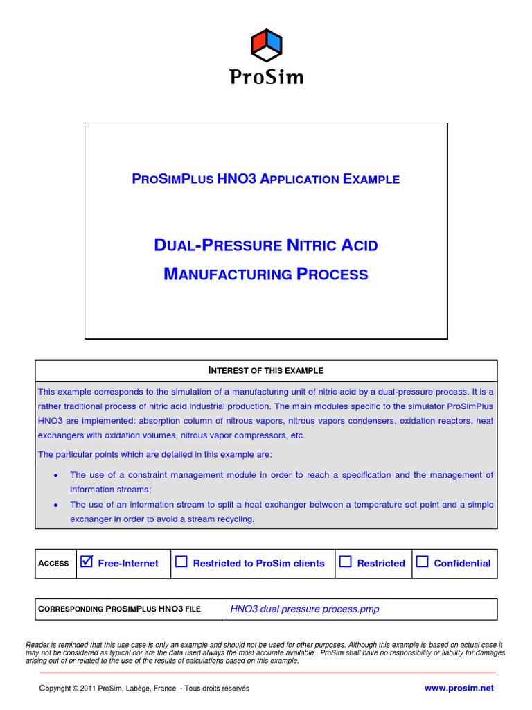 Dual Pressure Nitric Acid Process Simulation Results - ProSim PDF | PDF ...