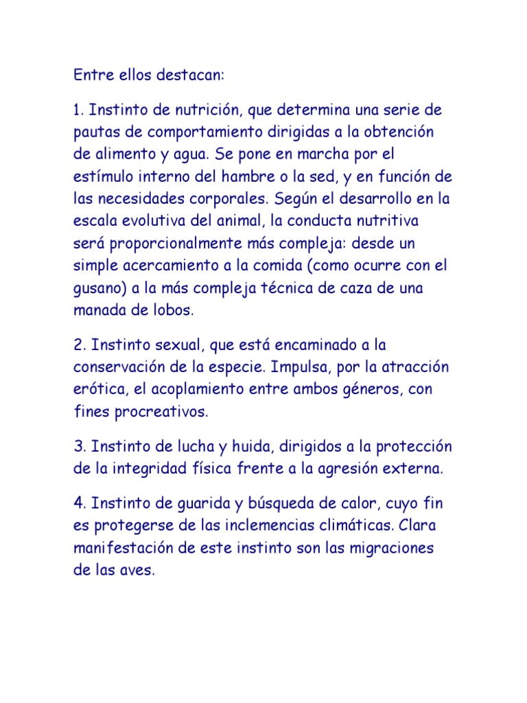 Instintos animales y humanos según la teoría evolucionista | PDF