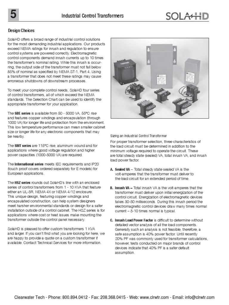 Sola Control Transformer Selection PDF | PDF | Transformer | Electric Power