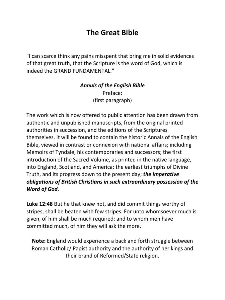 Sermon 5 The Great Bible PDF | PDF | William Tyndale | Bible ...