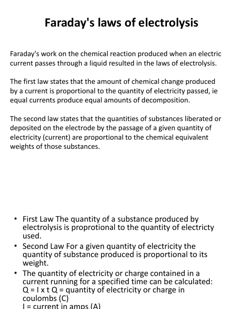 Faradays Law Of Electrolysis