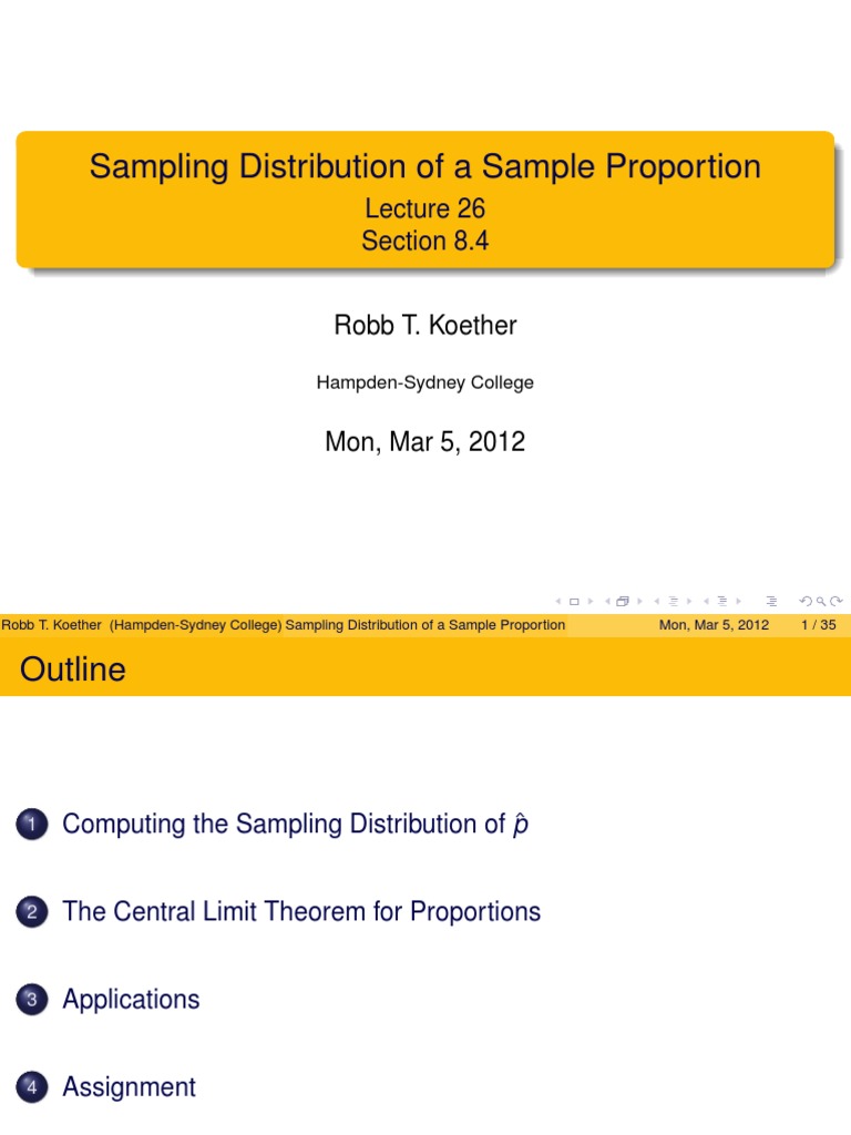 Lecture 26 - Sampling Distribution Proportion PDF | PDF | Multiple ...