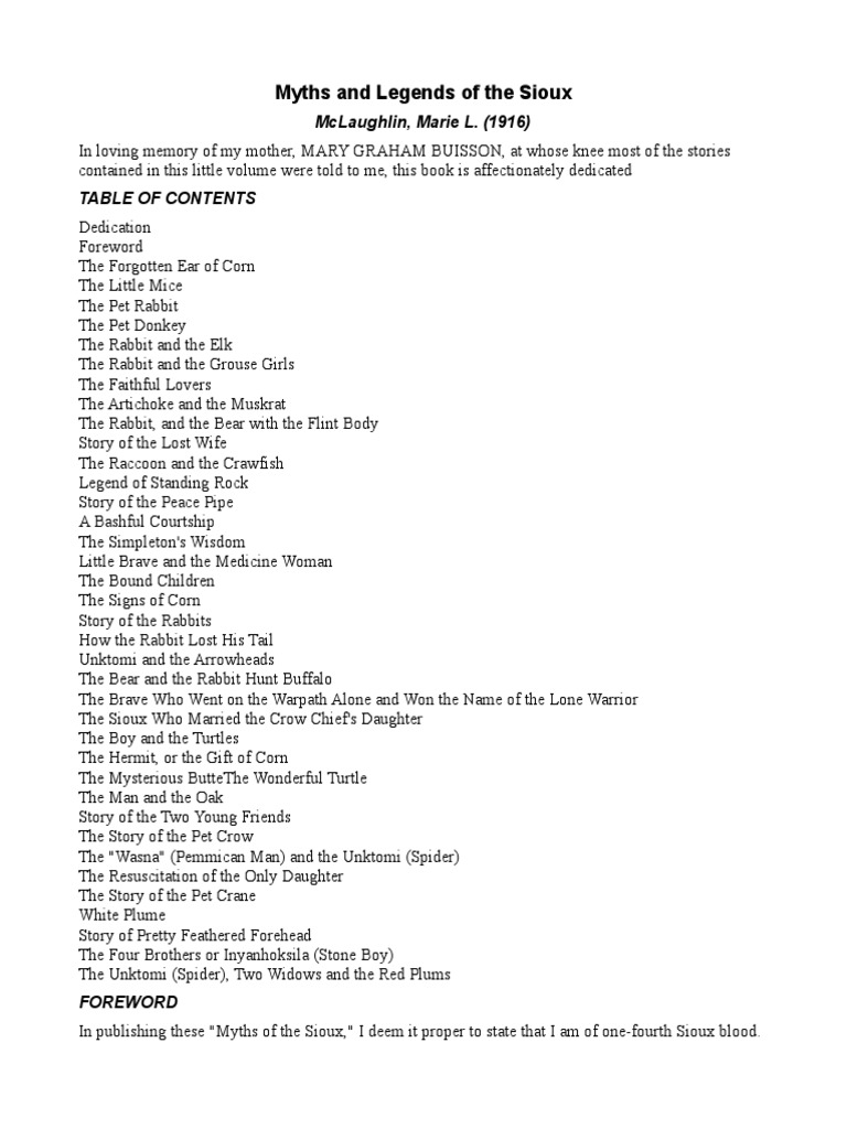 Myths and Legends of The Sioux - Odt | PDF | Nature | Business