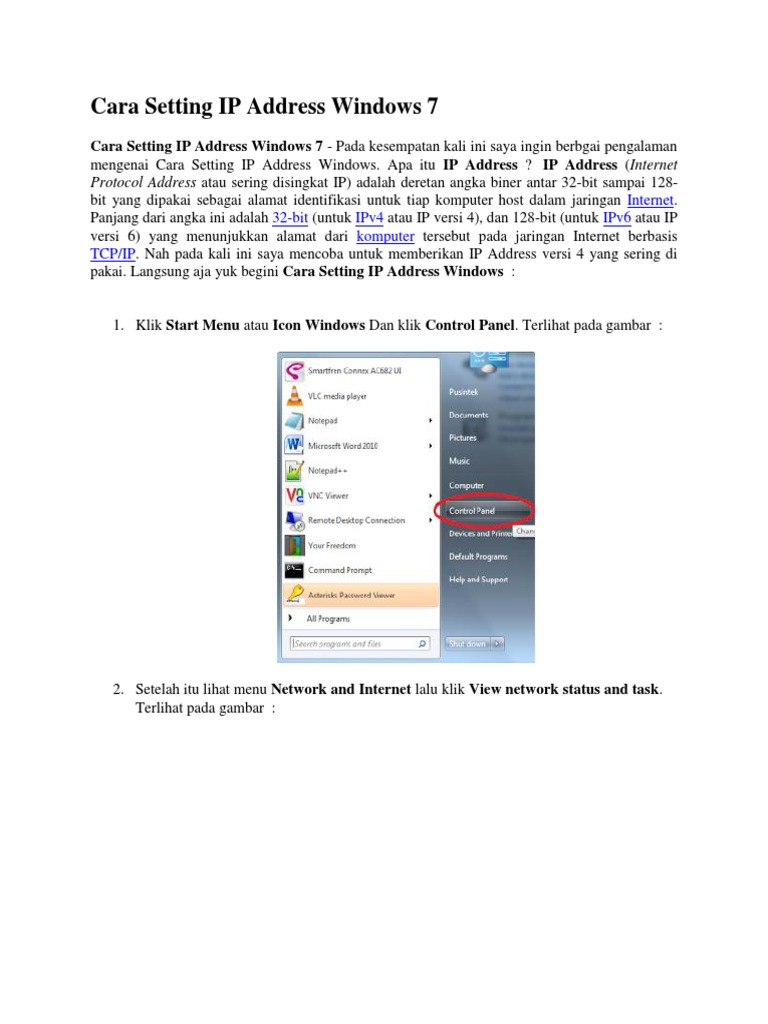 Cara Setting IP Address Windows 7 PDF | PDF | Game & Aktivitas | Komputer