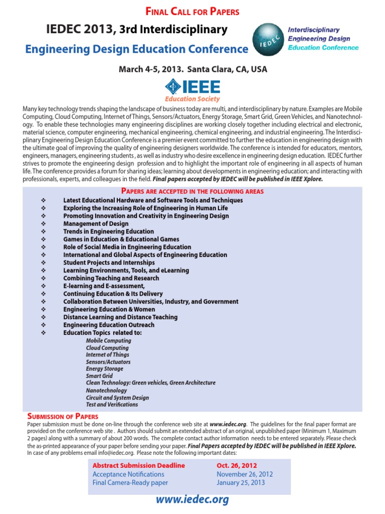 IEDEC 2013,: Engineering Design Education Conference | PDF | Engineering | Educational Technology