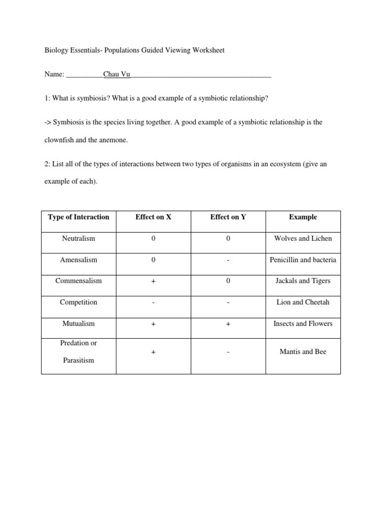 Biology Populations Worksheet Guide | PDF