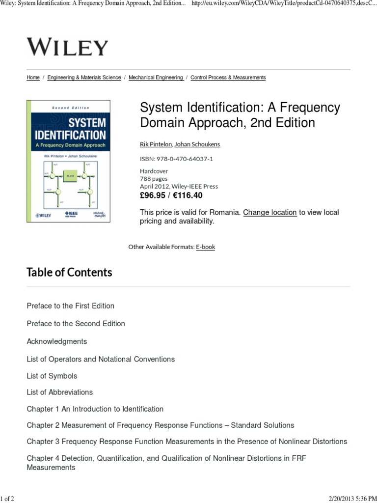 Wiley - System Identification - A Frequency Domain Approach, 2nd ...
