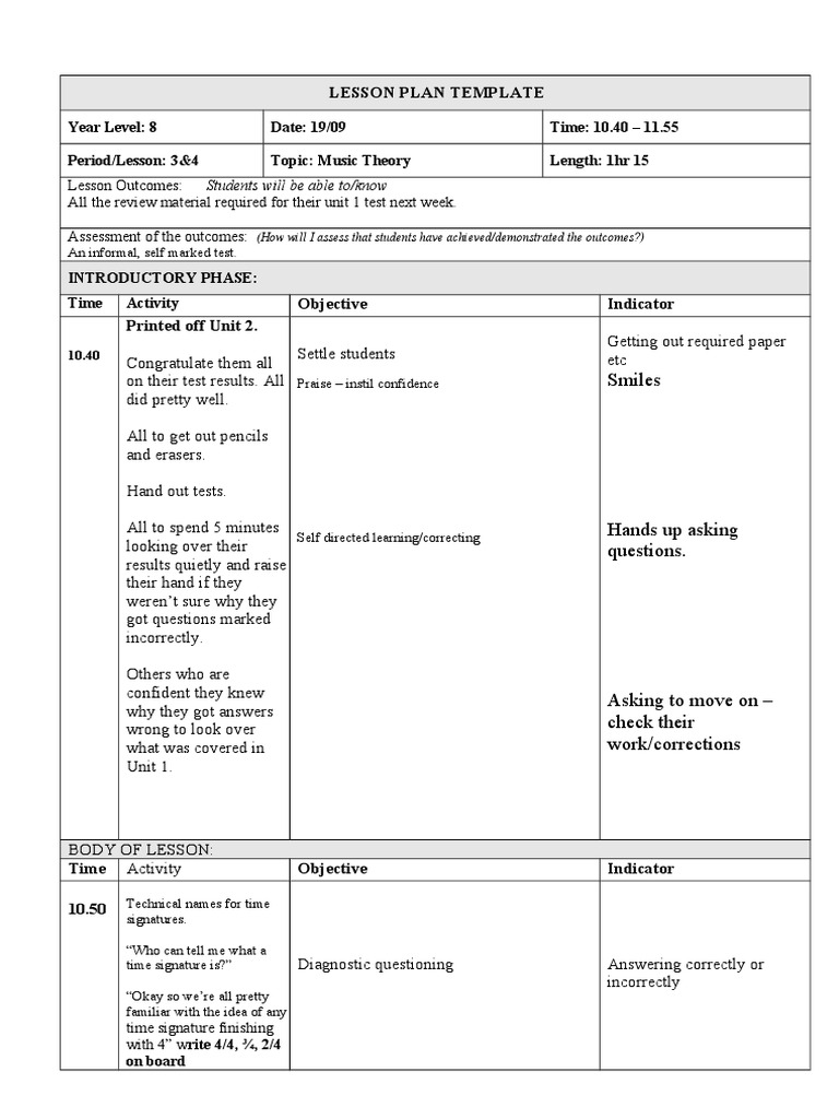 1 2year 8 Music Theory Lesson Plan 2 WK 9 | PDF | Cognitive Science ...