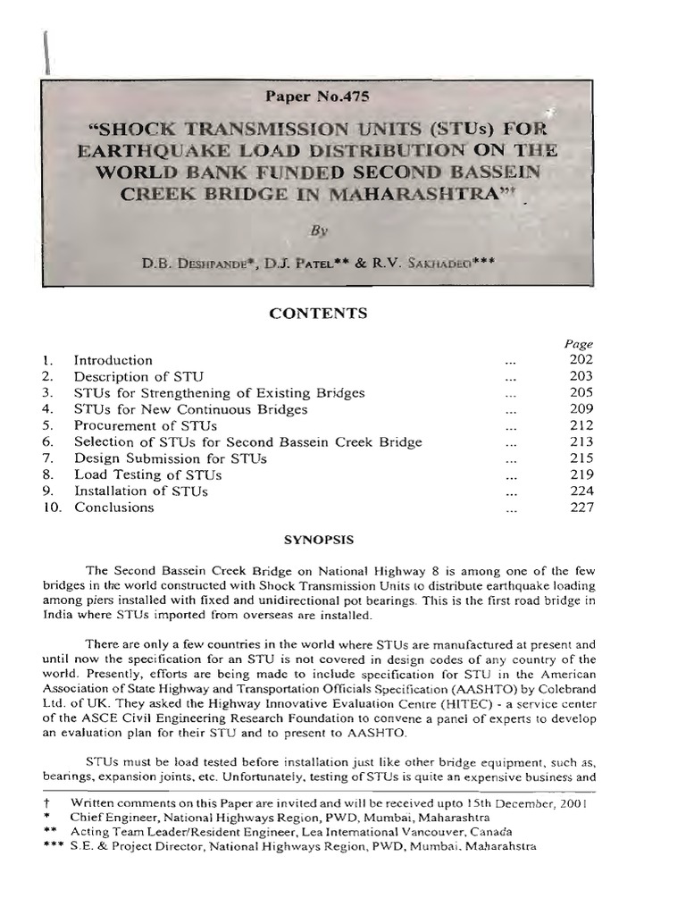 (PATEL) Shock Transmission Units For Earthquake Load Distribution | PDF ...