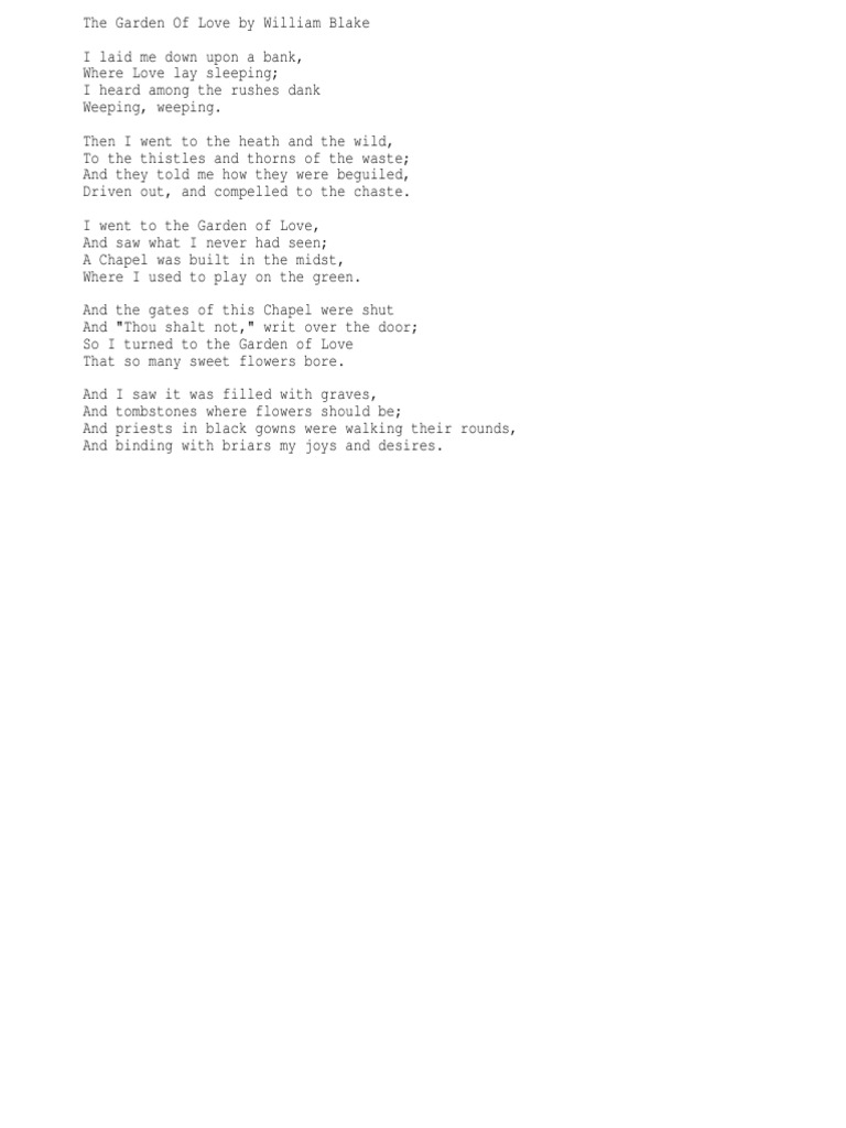 The Garden of Love: A Poem by Blake | PDF
