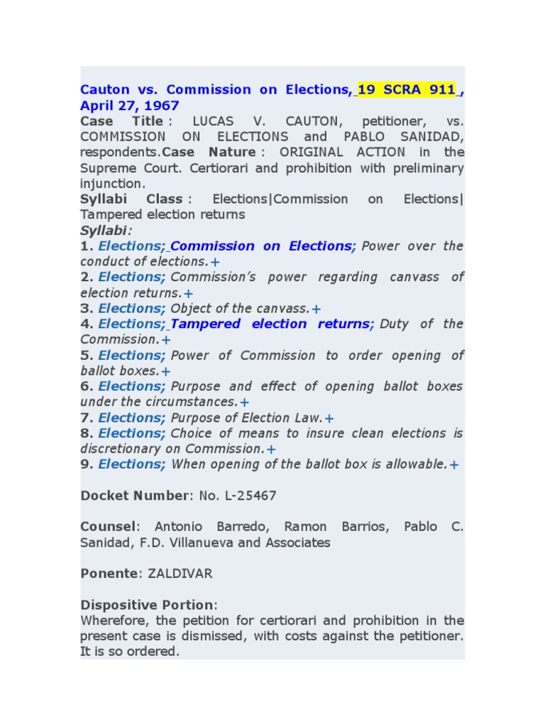 Cauton Vs Comelec Scra | PDF | Government Institutions | Political Events